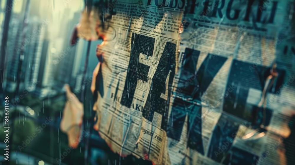 Collage composition of newspaper clippings with the inscription "FAKE ...