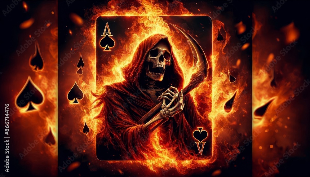 ภาพประกอบสต็อก Fiery Ace of Spades with Grim Reaper - The Ace of Spades ...
