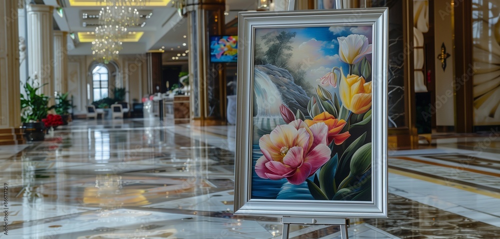 Elegant Silver Canvas Frame with Luxury Art in a Luxurious Hotel Lobby ...
