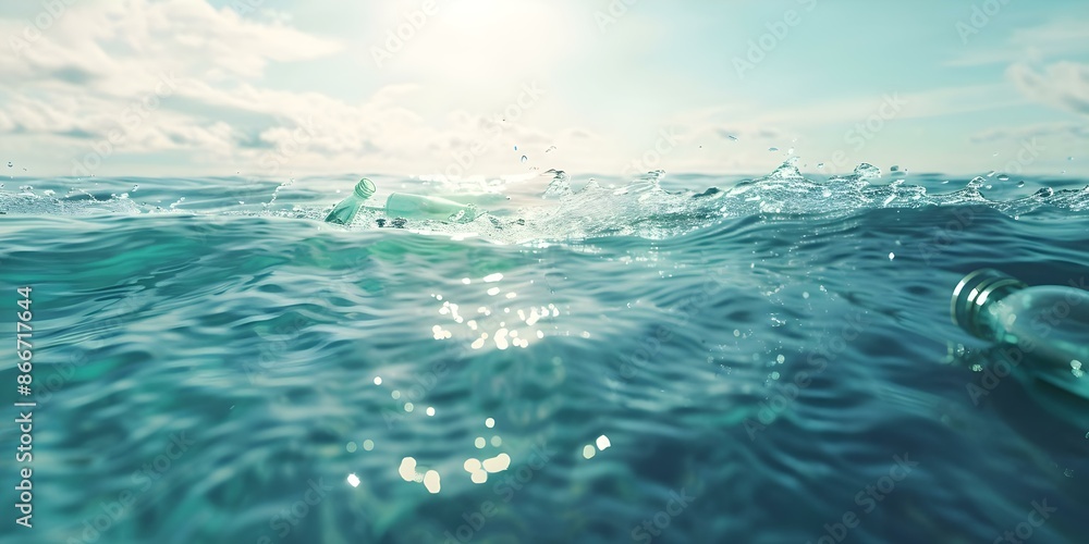 Plastic Pollution Bottles and Parts Floating Underwater in 3D. Concept ...