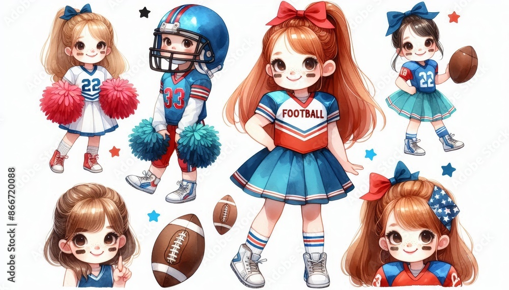 Cute Cartoon Cheerleaders and Football Players - Five adorable cartoon ...