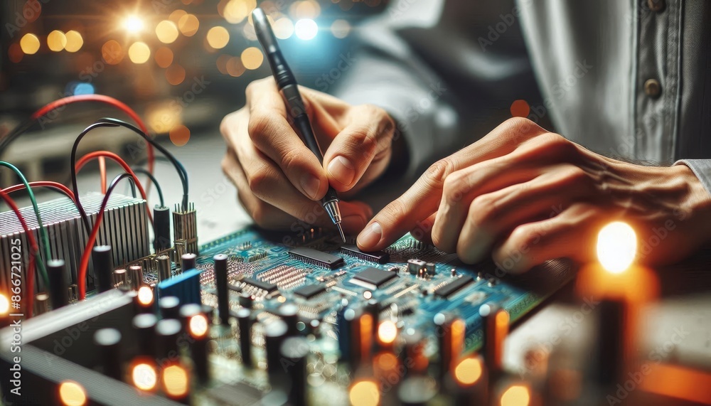Electronics Repair: Hands-on Repair of a Motherboard - Close-up of ...