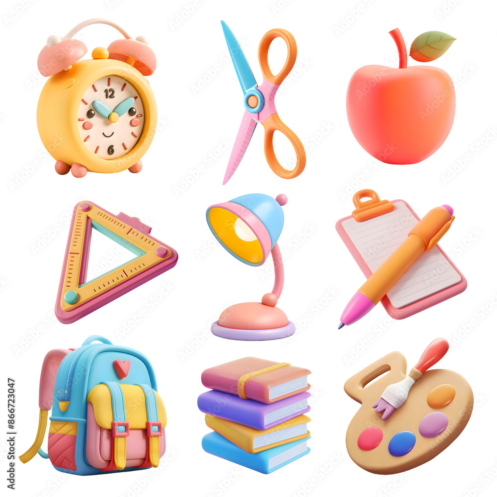 3D icons collection of cute school items. Back to school and education ...