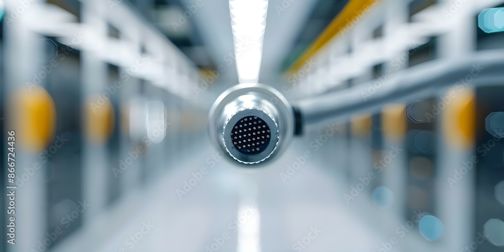 LAN cable in secure server room transmitting data via internet ...