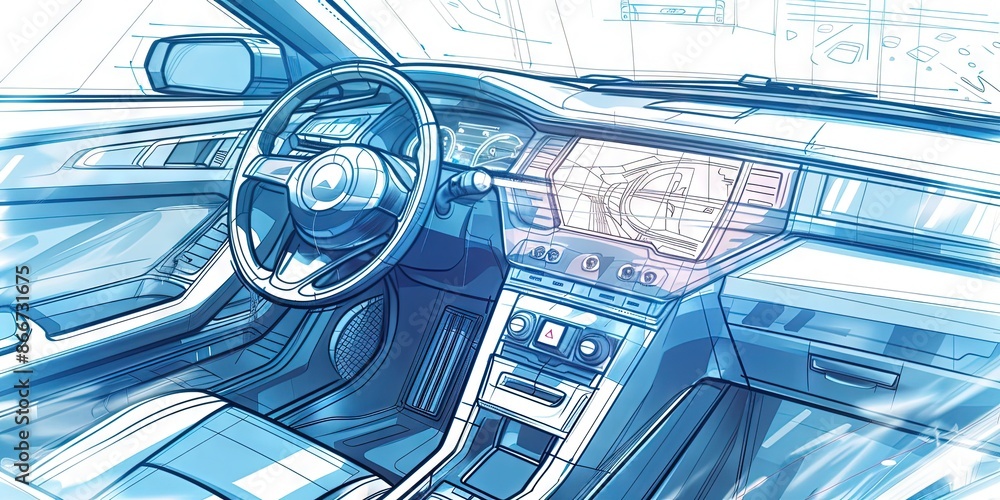Engineering blueprints schematic of car dashboard interior Stock ...