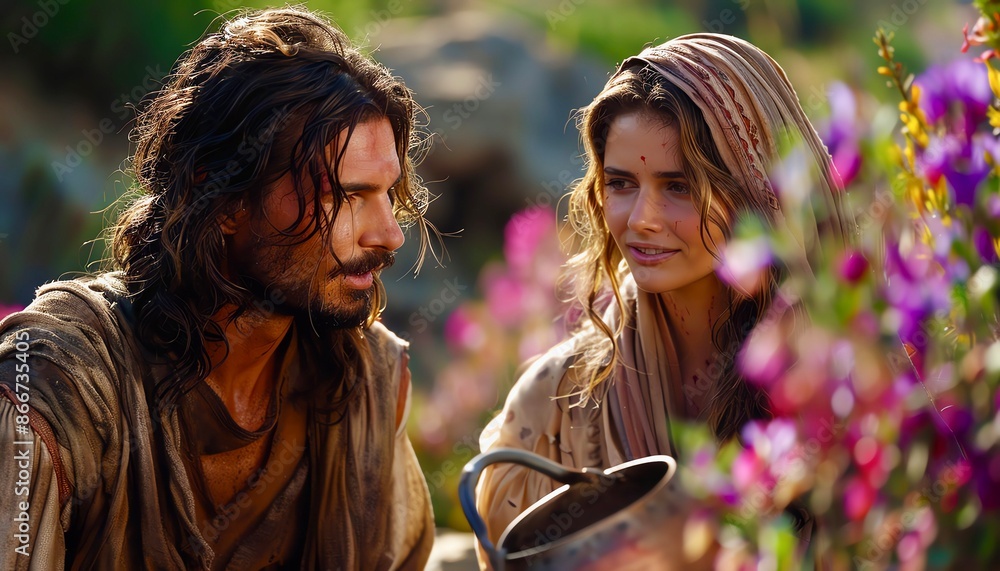 Jesus and the Samaritan Woman Jesus talking with the Samaritan woman at ...