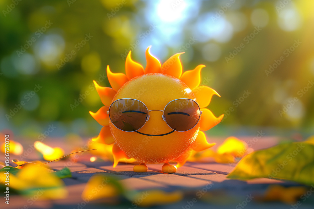 Cute Cartoon Sun Character with Sunglasses, Vibrant Colors, No Noise ...