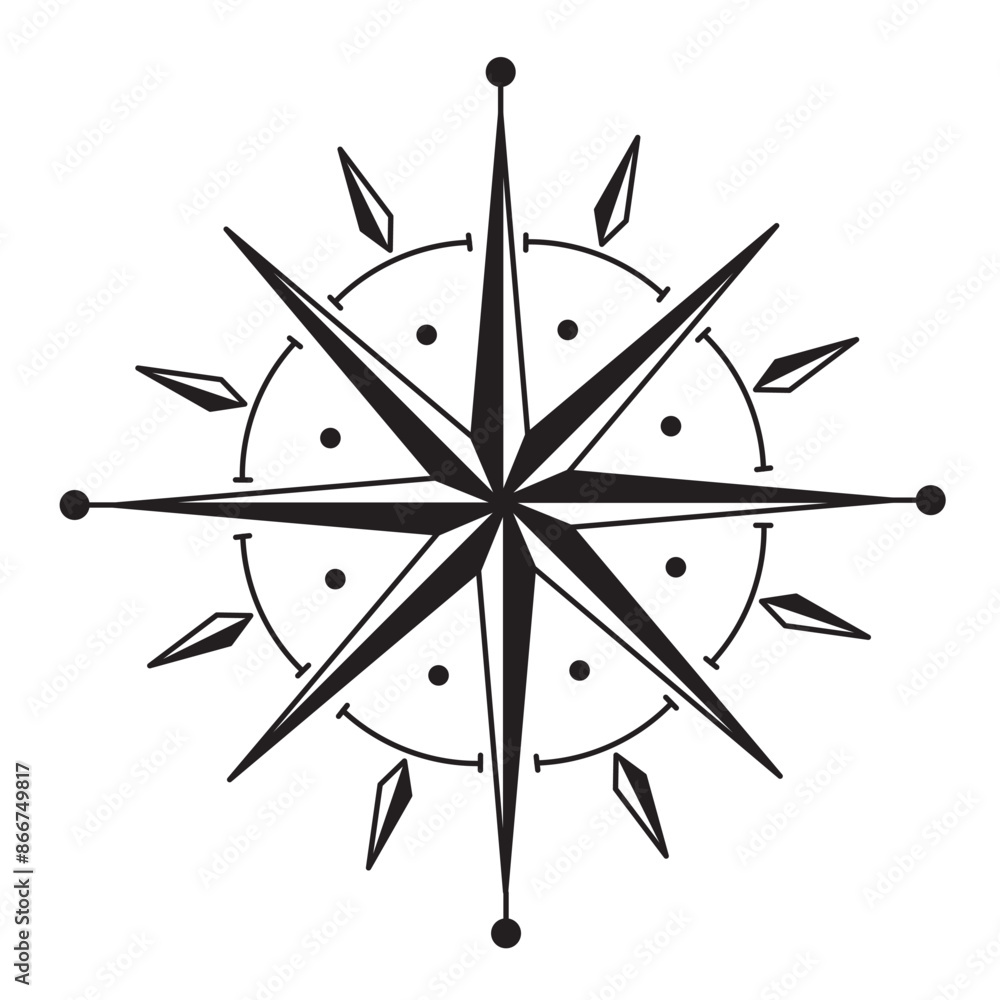 Vector illustration of Compass Rose. Linear Drawing of marine ...