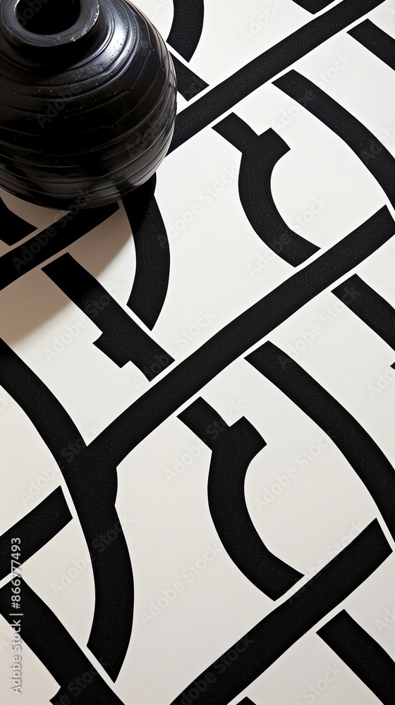 Classic Ortega design wallpaper with interlocking shapes in black and ...