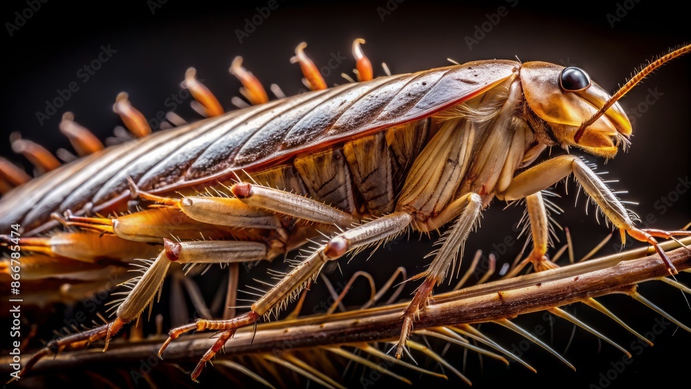 Macro image of a cockroach leg featuring delicate spine-like structure ...