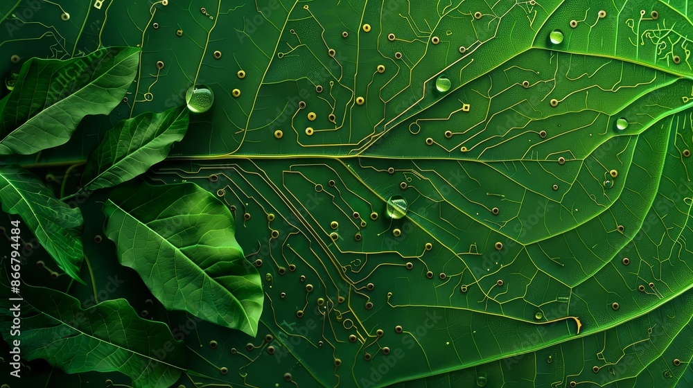 Sustainable green technology concept with leaf shape and electronic ...