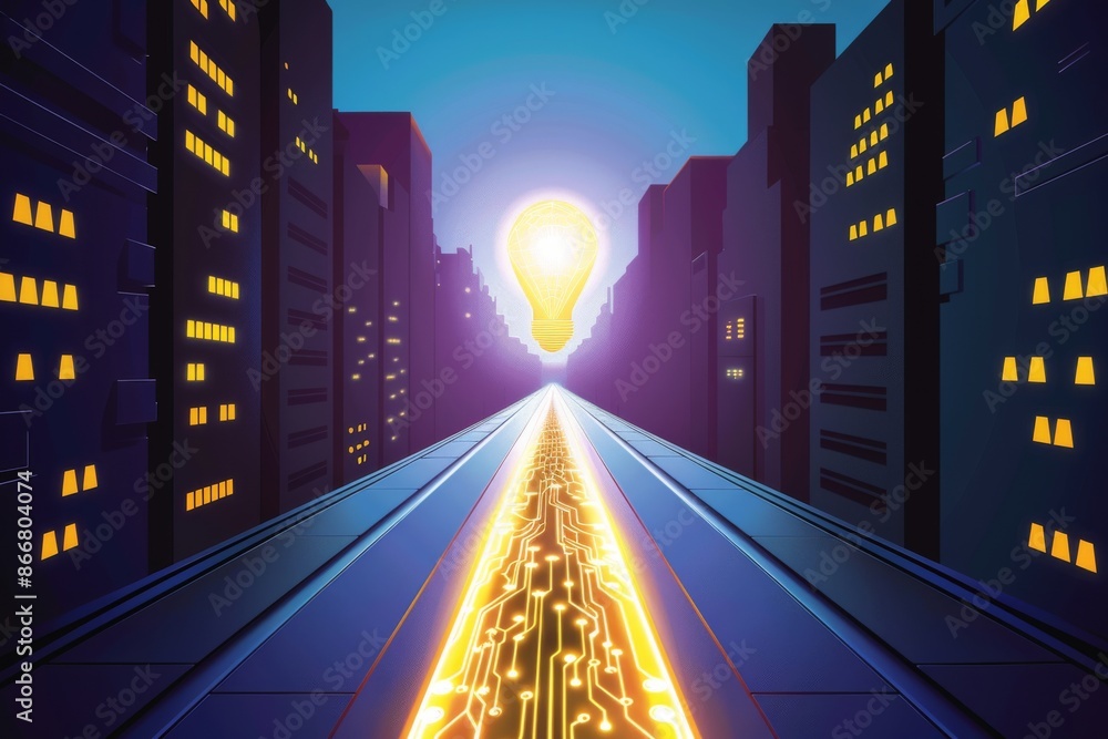 AI inspired cityscape with glowing elements, digital transformation ...