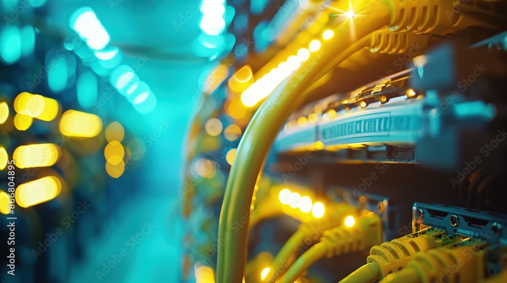 Rack Mounted Servers In A Server Room, Server rack audio cable. Severs ...