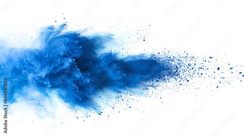 blue powder explosion isolated on white background. blue dust particles ...