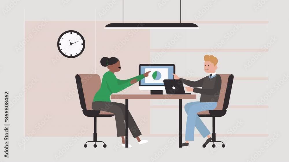 2d explainer animation 4k video . Moving male and female employees in ...