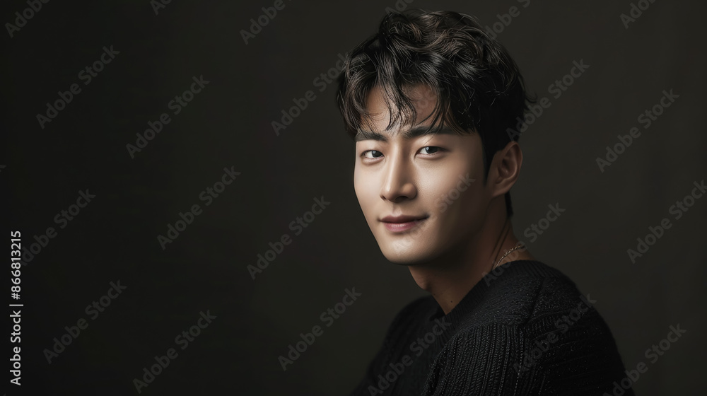 handsome korean young man on black background, guy, boy, model, k-pop ...