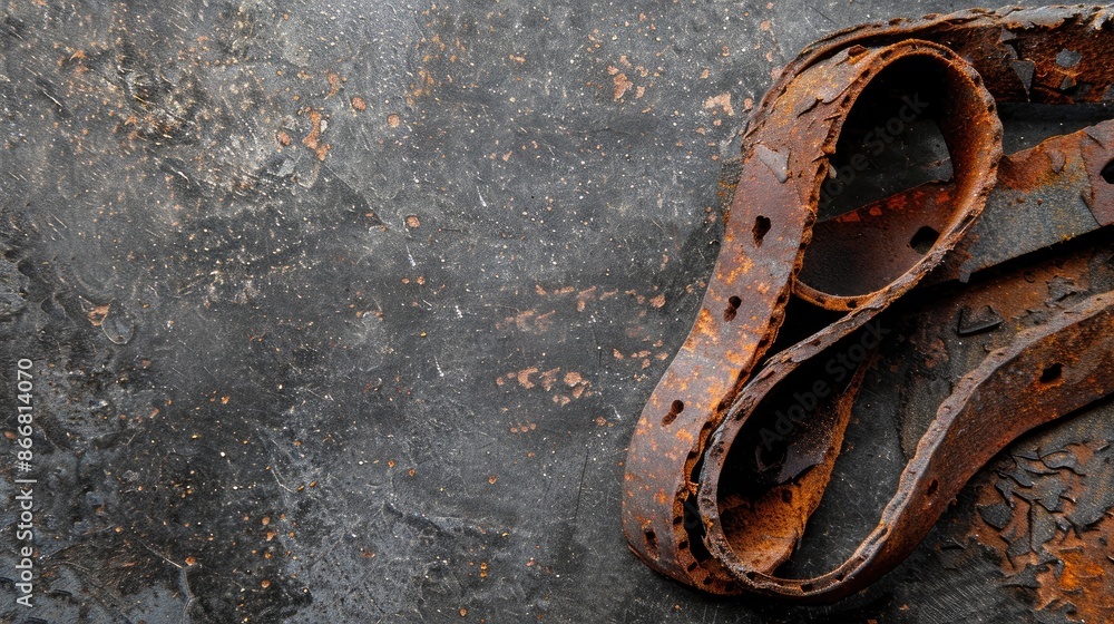 Old worn out vehicle drive belt close up on gray background with ...