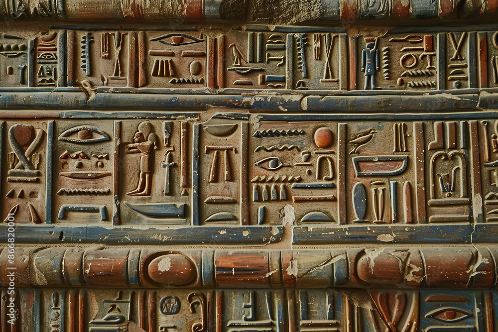 Detailed view of wellpreserved hieroglyphic engravings on a stone ...