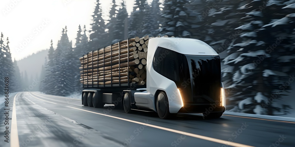 Modern design logging truck with futuristic trailer for transporting ...