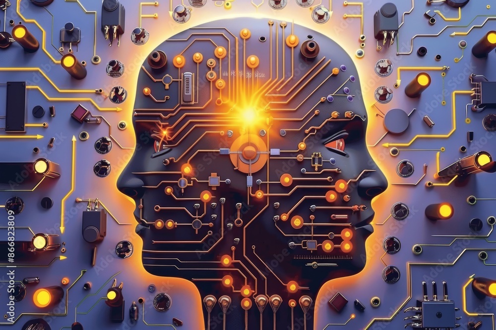 Human brain with AI elements representing the integration of artificial ...