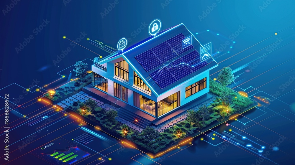 Smart home with solar panels roof as backup or sustainable energy ...