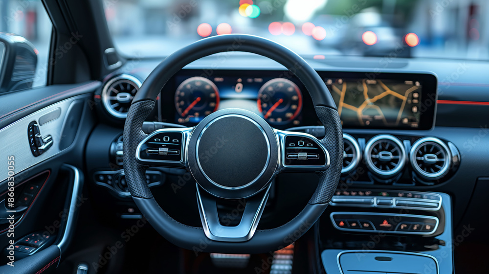 Elegant and simple car dashboard with a built-in navigation system ...