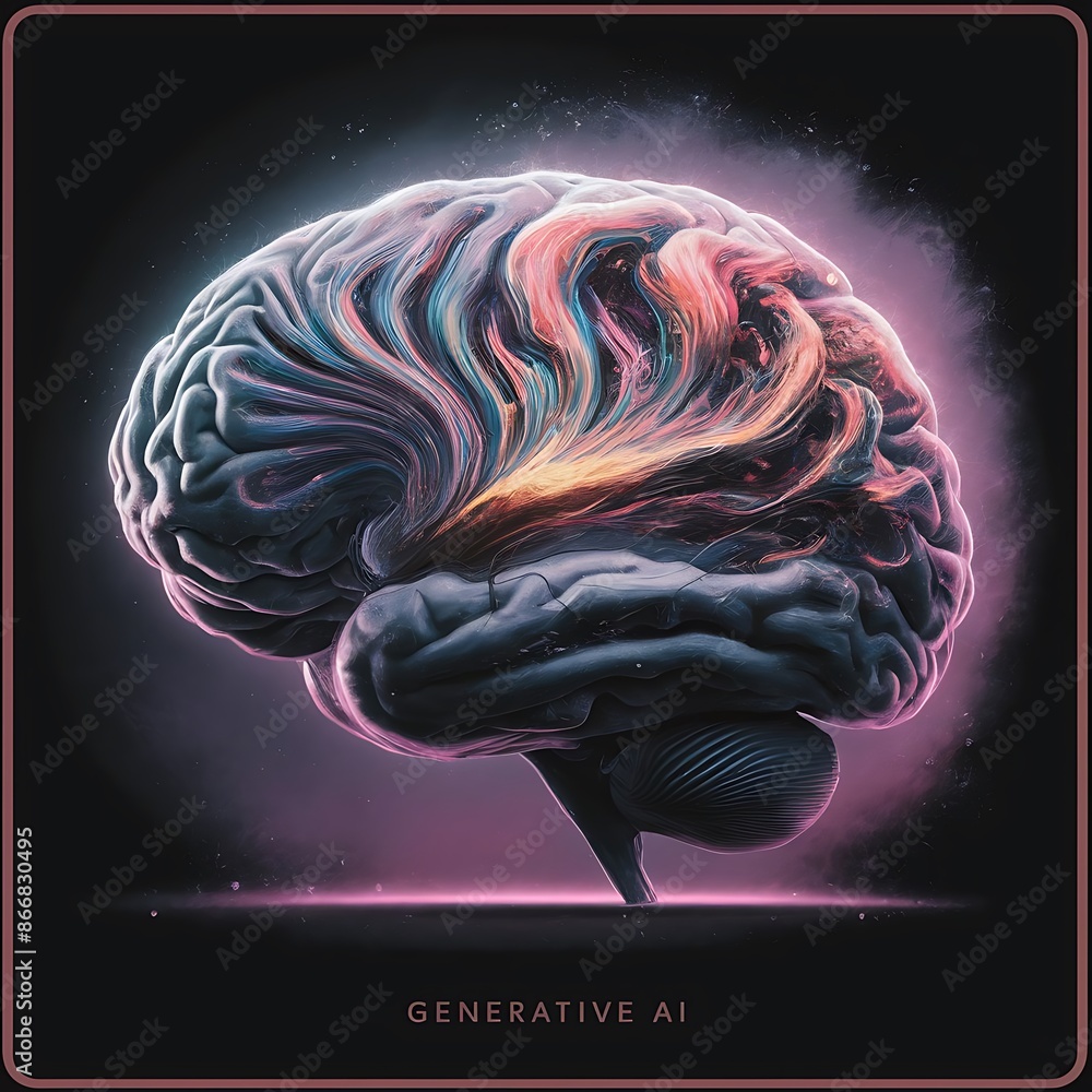 A human brain in concept art that is bursting with knowledge and ...