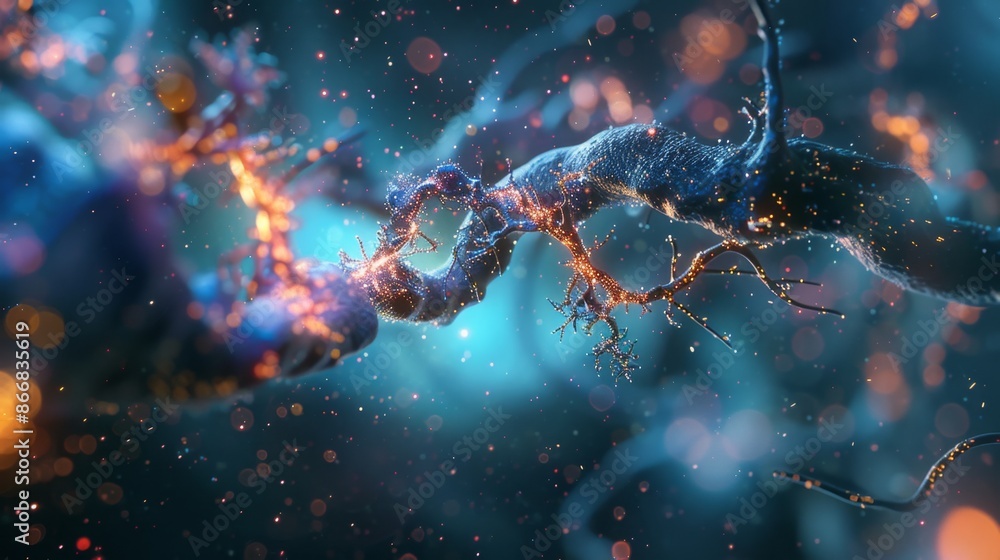 Illuminated Neuron Firing Process on Deep Blue Background - High Detail ...