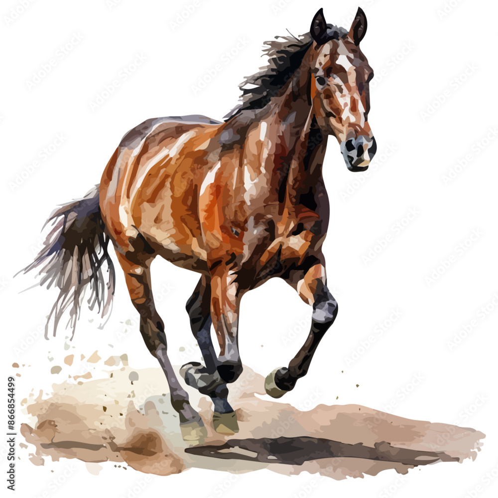 Watercolor painting of a Muscular horse (race horse), isolated on a ...