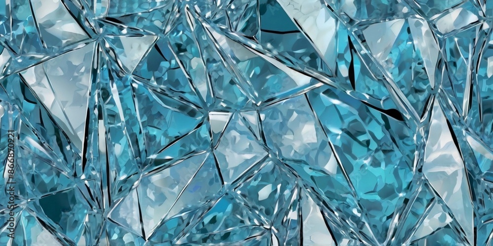 Shiny ice crystal, light blue foil texture background with a glass ...
