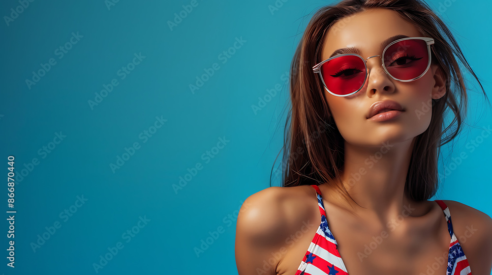 American Flag Bikini Woman In Red White And Blue Swimwear 4th Of July Patriotic Memorial Day