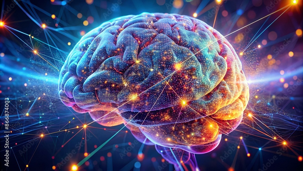 3D Illustration Human Brain Anatomy made of Pixels and Particles For ...