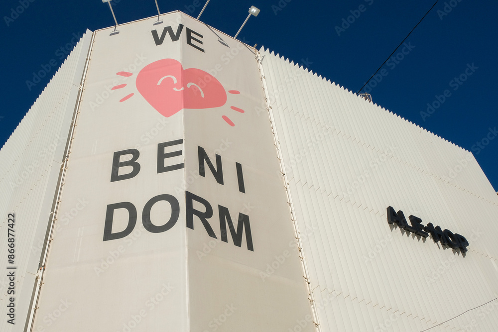 Benidorm, Spain - May 17, 2024: Advertising inscription We love ...