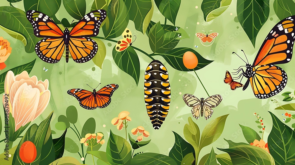 Detailed infographic lifecycle of Monarch Butterfly Danaus plexippus ...