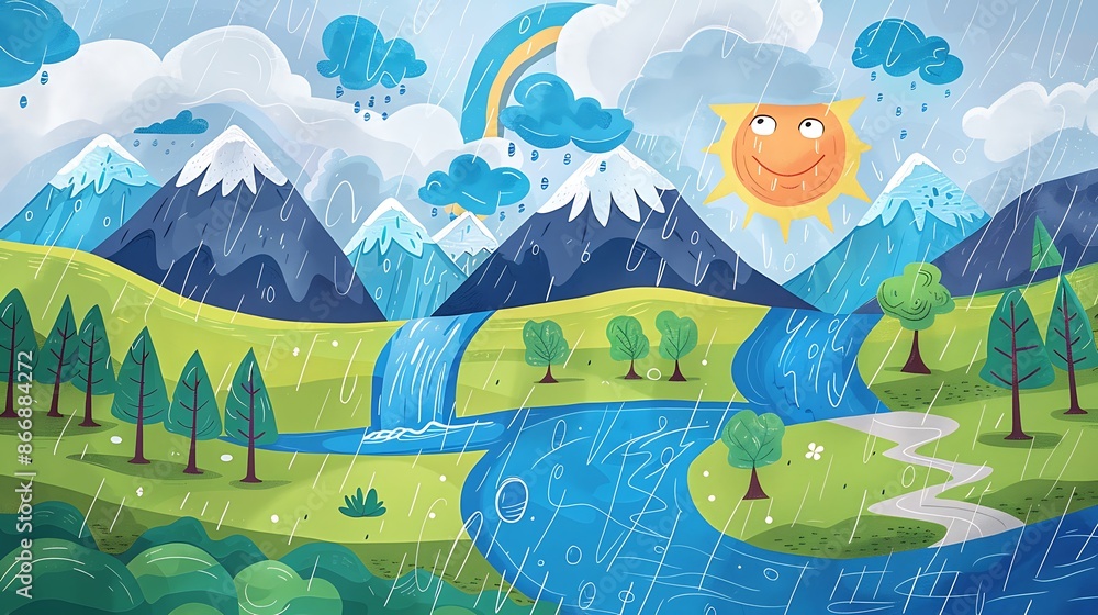 Educational visual aid explaining the water cycle with labeled diagrams ...