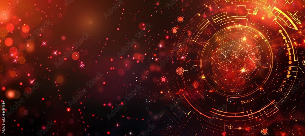 A high-tech digital background featuring neural network patterns, data transfer lines, and ...