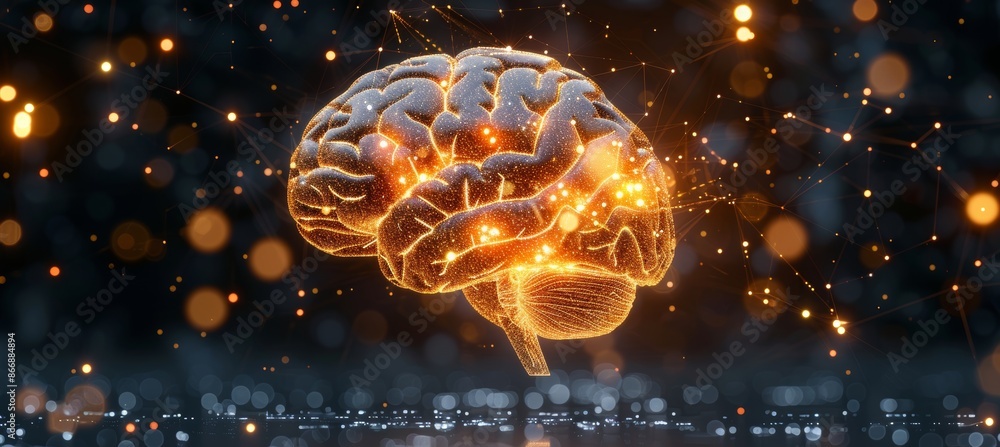 A high-tech digital background featuring neural network patterns, data transfer lines, and ...