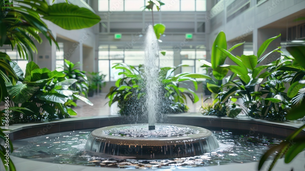 office lobby featuring a water fountain that recycles water and is ...