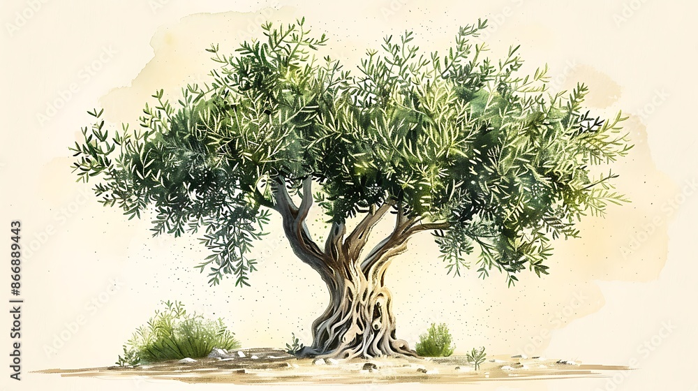 Series of illustrations Olive Tree Olea europaea highlighting its ...