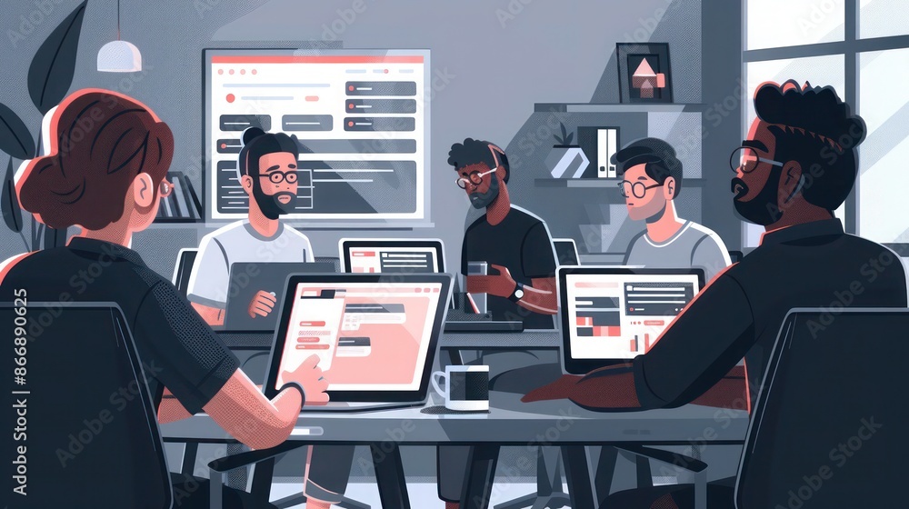 team of developers collaborating on a new feature for their app, using ...