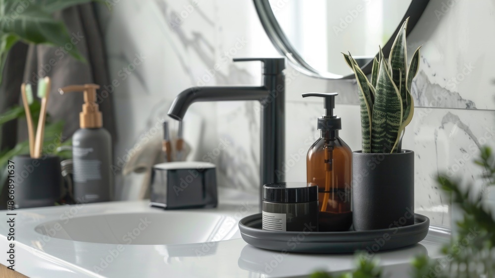 Comprehensive self-care for men in a modern bathroom setting ...