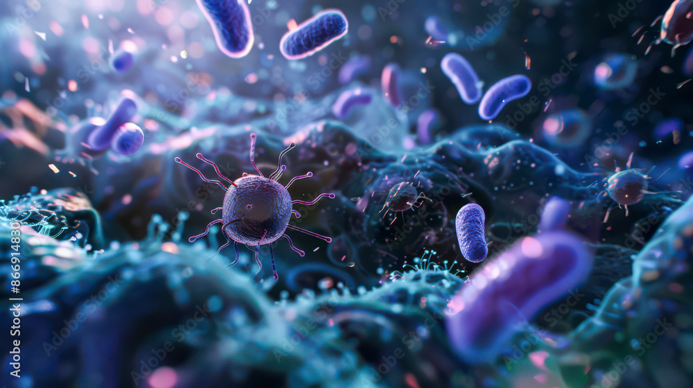 Microscopic photos of cells, bacteria and viruses, showing their ...