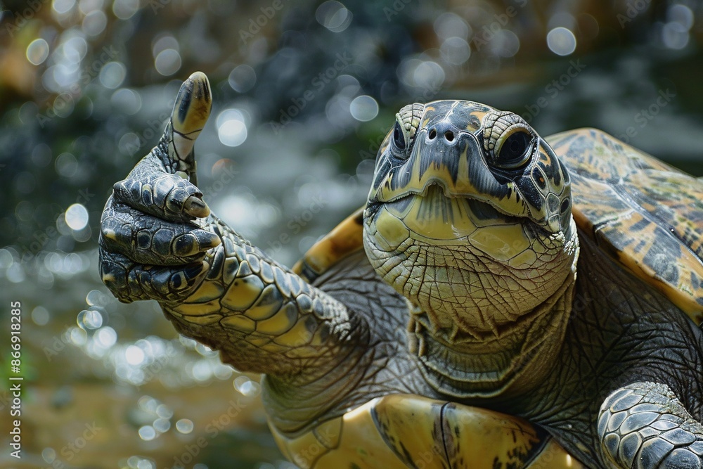 A cute and playful illustration of a turtle giving a thumbs up ...