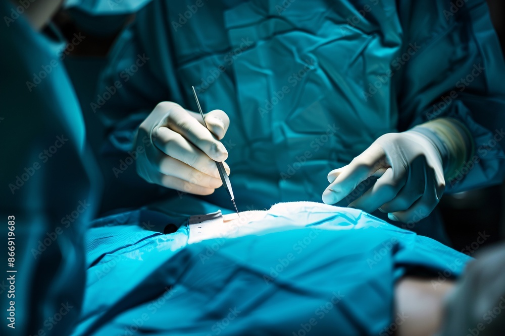 A close-up photo of a surgeon using a scalpel to make an incision on a ...