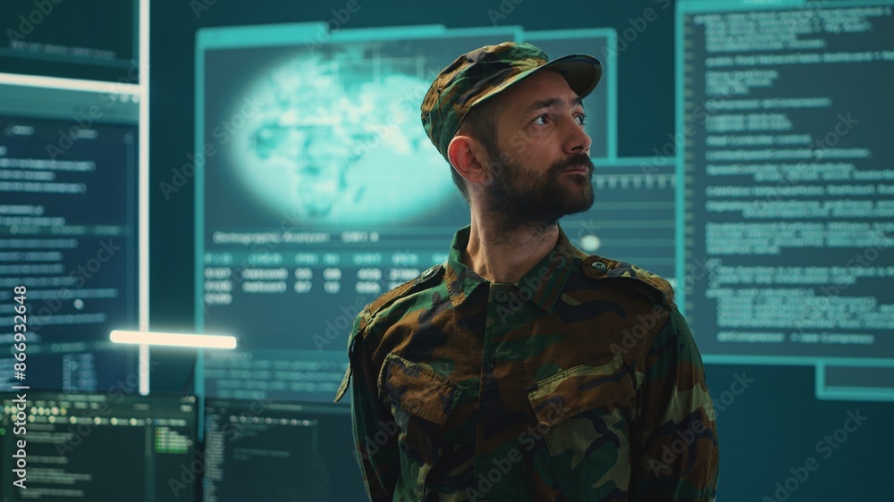 Military hackers in a secret service cyber operations room working on ...