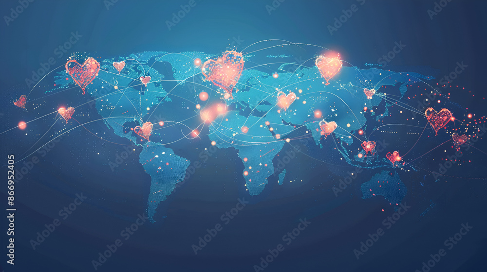 Long Distance Relationship illustration, world map with love and people ...