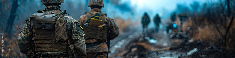 Ukrainian soldiers reflecting on lost time and sacrifices, standing at ...