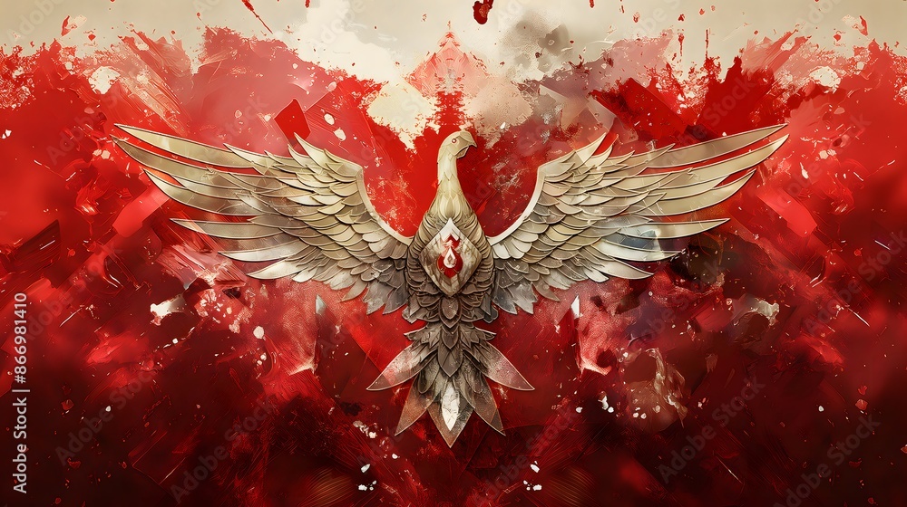 1. Create an image featuring a background adorned with the bold red and ...