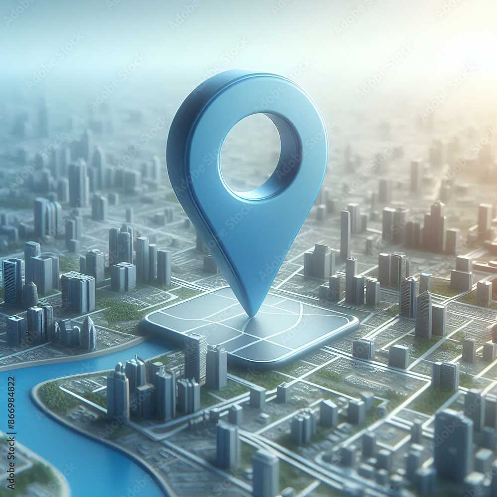 Blue geopin is a location pin icon on an earth city urban map that ...