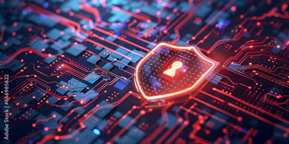 Abstract technology circuit board background with shield symbols ...